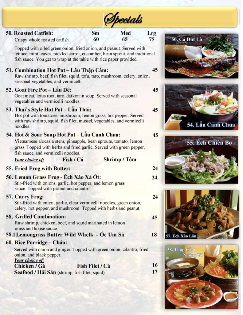 Menu - Binh Minh Quan